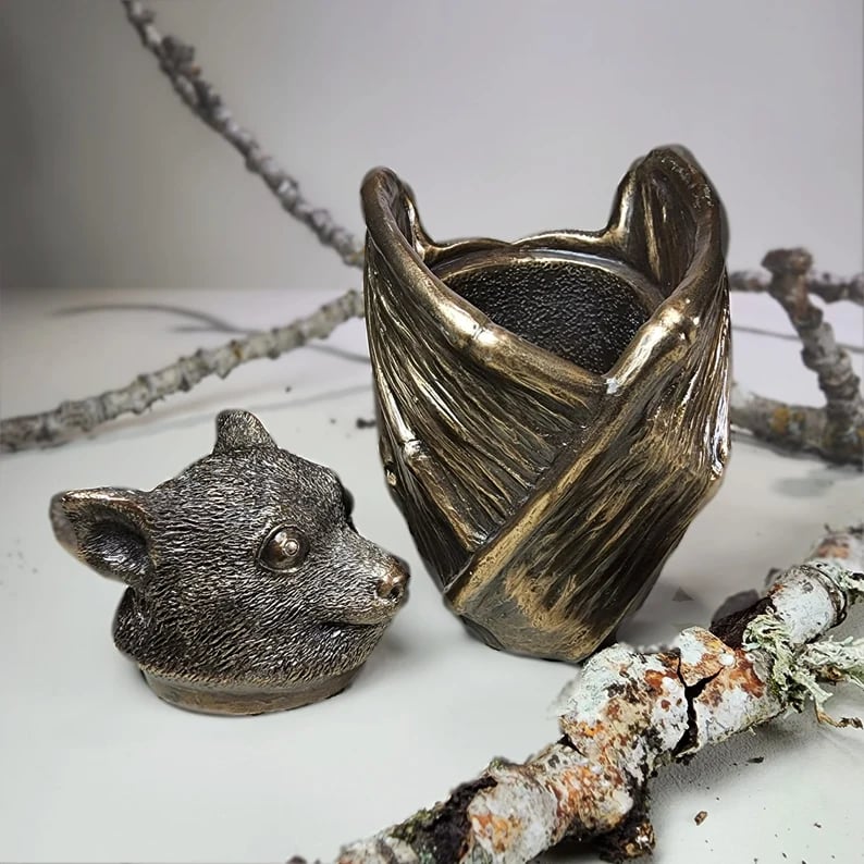 Bronze bat trinket cup, Gothic home decor, bat jewelry box – lionclay