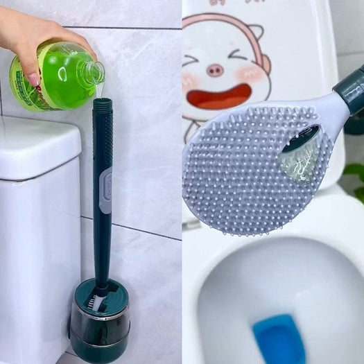 🔥Household punch-free wall hanging long handle silicone toilet brush ...