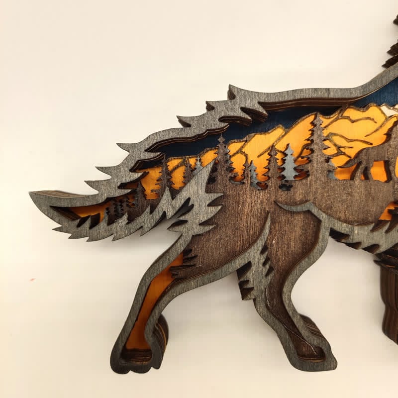 3D Creative Wolf Wood Decoration Forest Animals Wooden Crafts Carved A ...