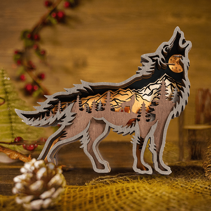 3D Creative Wolf Wood Decoration Forest Animals Wooden Crafts Carved A ...