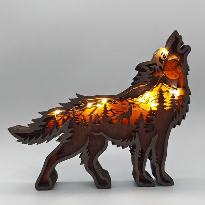 3D Creative Wolf Wood Decoration Forest Animals Wooden Crafts Carved A ...