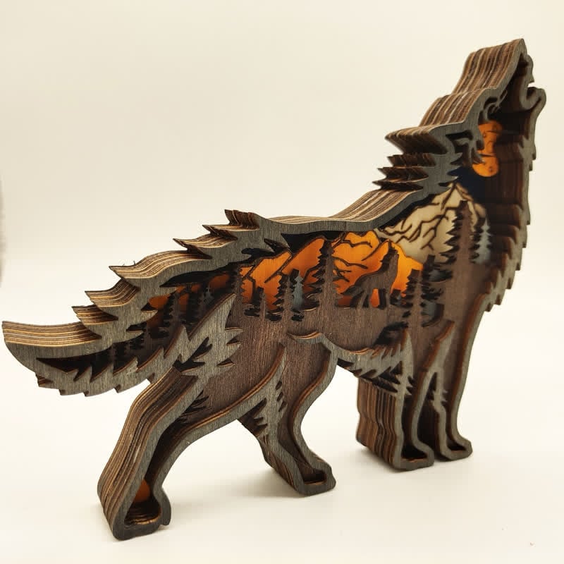 3D Creative Wolf Wood Decoration Forest Animals Wooden Crafts Carved A ...