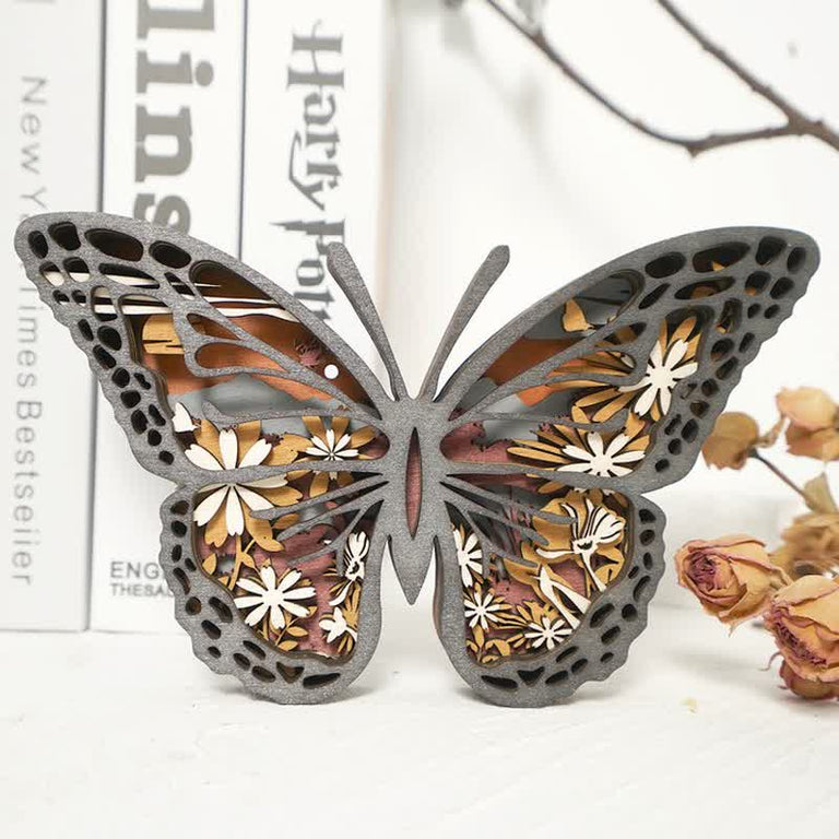 3D Wooden Carving Art Butterfly Wood Crafts Home Carving Decorations ...