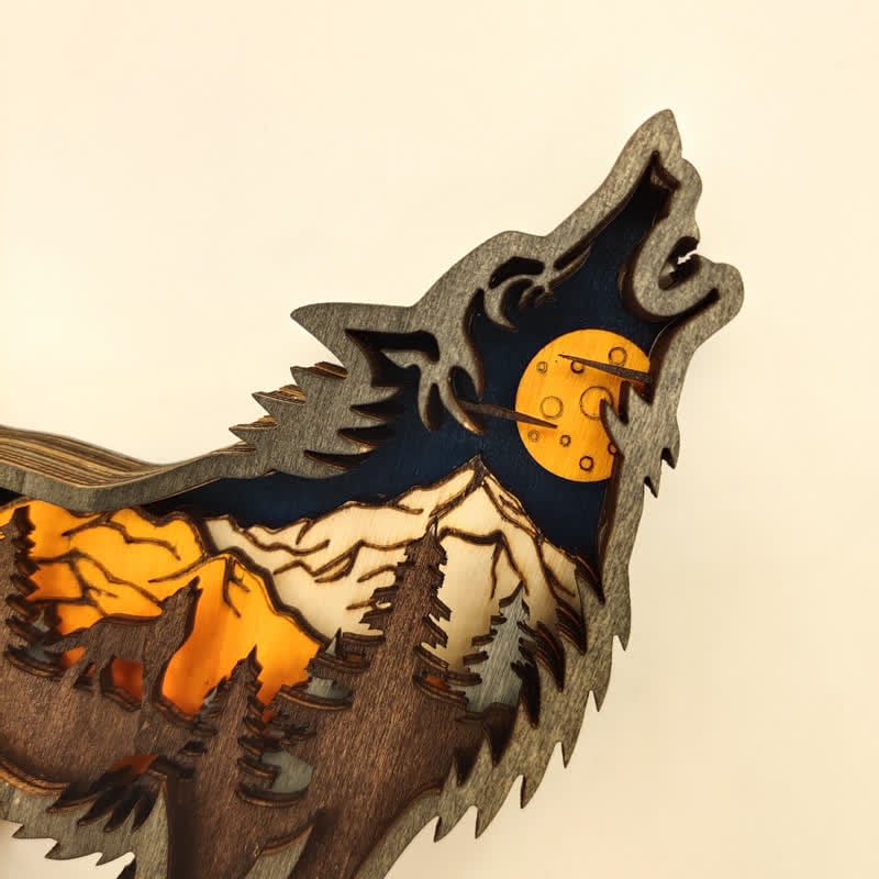 3D Creative Wolf Wood Decoration Forest Animals Wooden Crafts Carved A ...